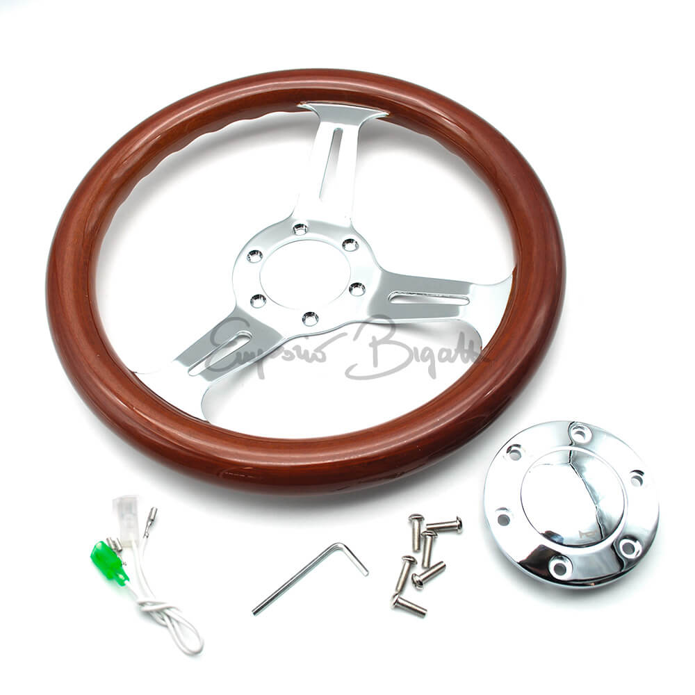 Volante Mogano 300mm razze argento con asole – Emporio Bigatti